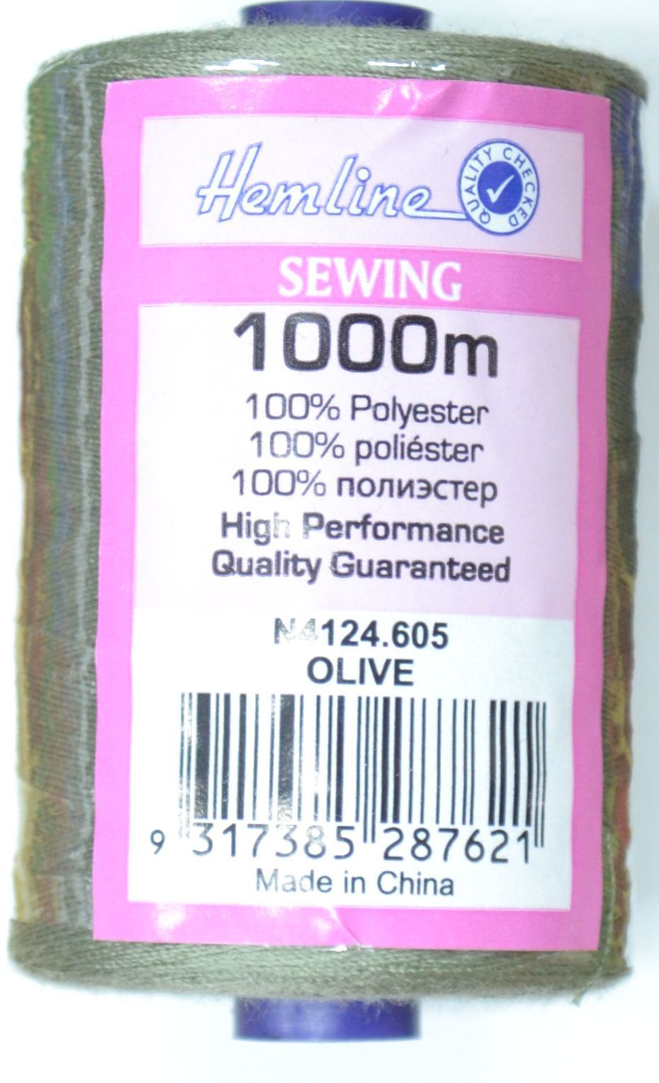 Hemline 100% Polyester Sewing & Overlocking Thread 1000m Spool, OLIVE